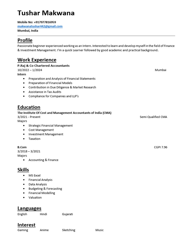 Tushar's Resume | PDF