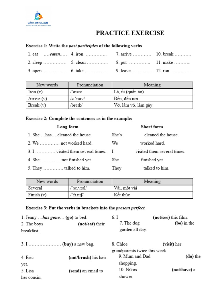 Lesson 7 - Practice Exercises With Vocabulary | PDF | Linguistics ...