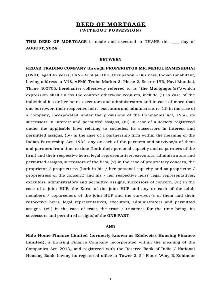 Mortgage Deed Without Possession | PDF | Mortgage Law | Mortgages