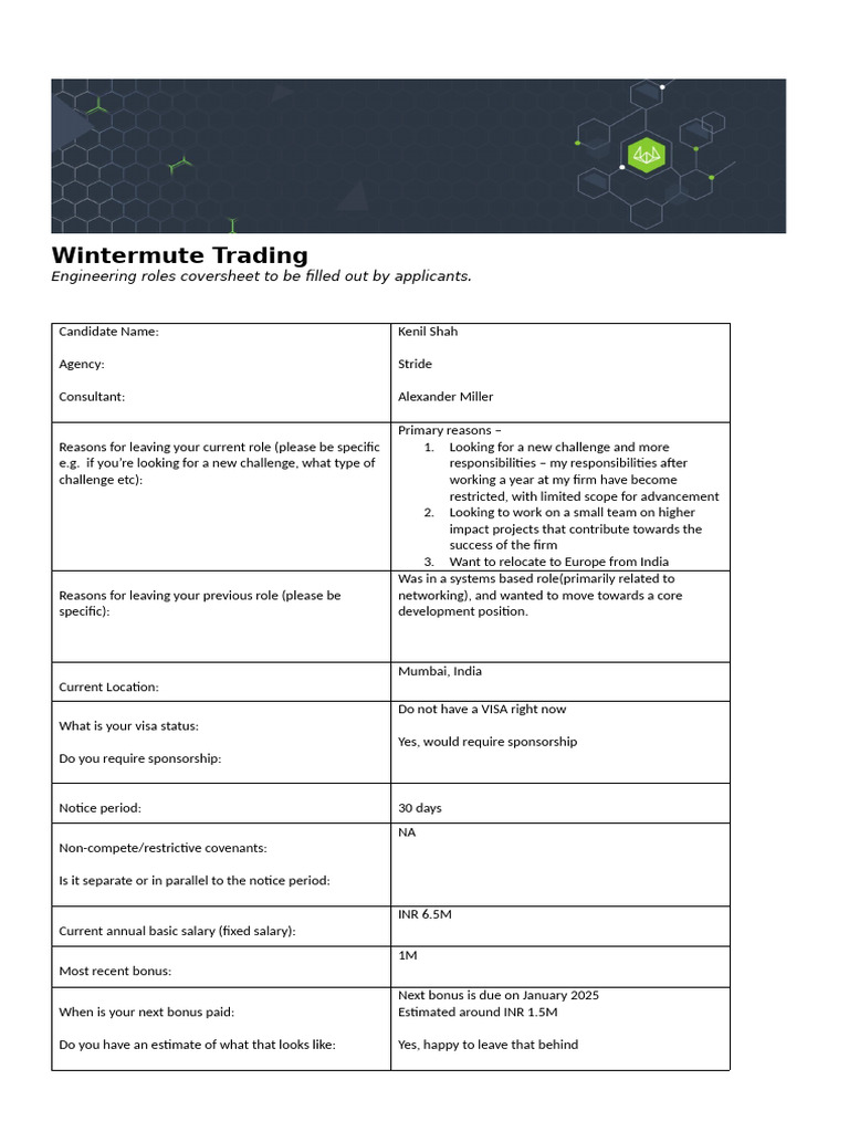 Applicant Coversheet - Wintermute | PDF