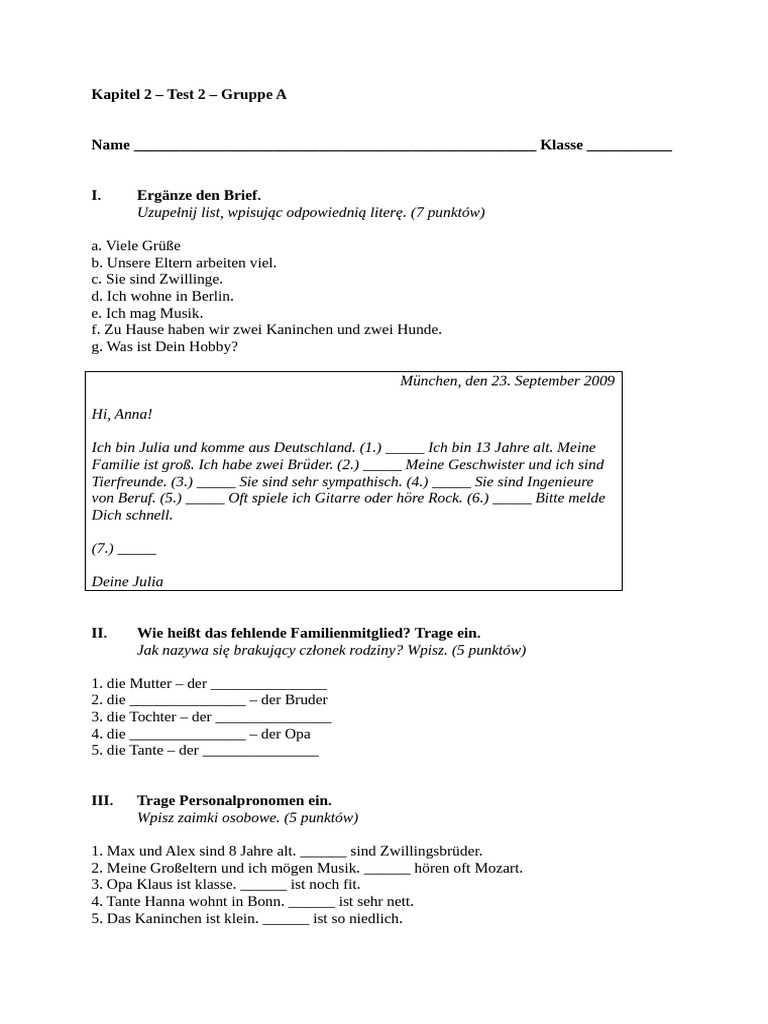 Kapitel 2 Test 2 Gruppe A | PDF