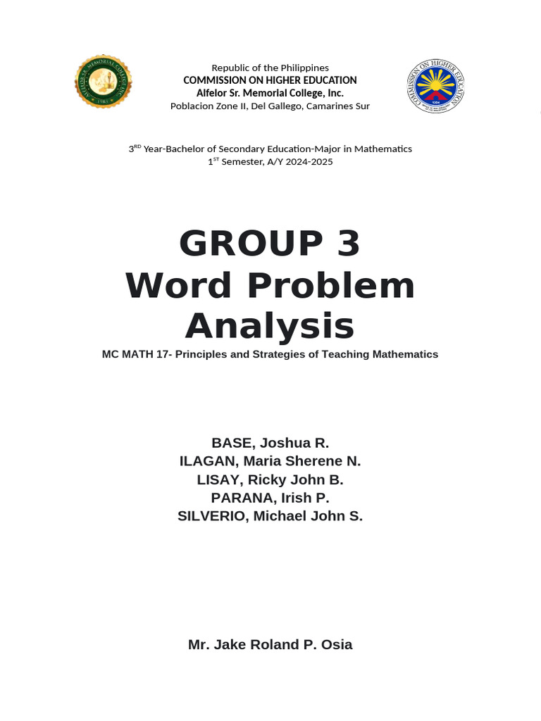 Group 3 Word Problem Analysis - 095730 | PDF