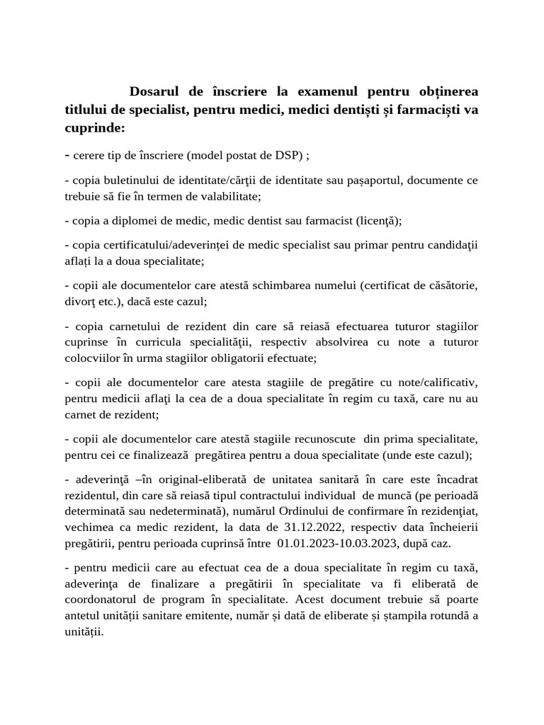 Acte Necesare Inscrierii | PDF