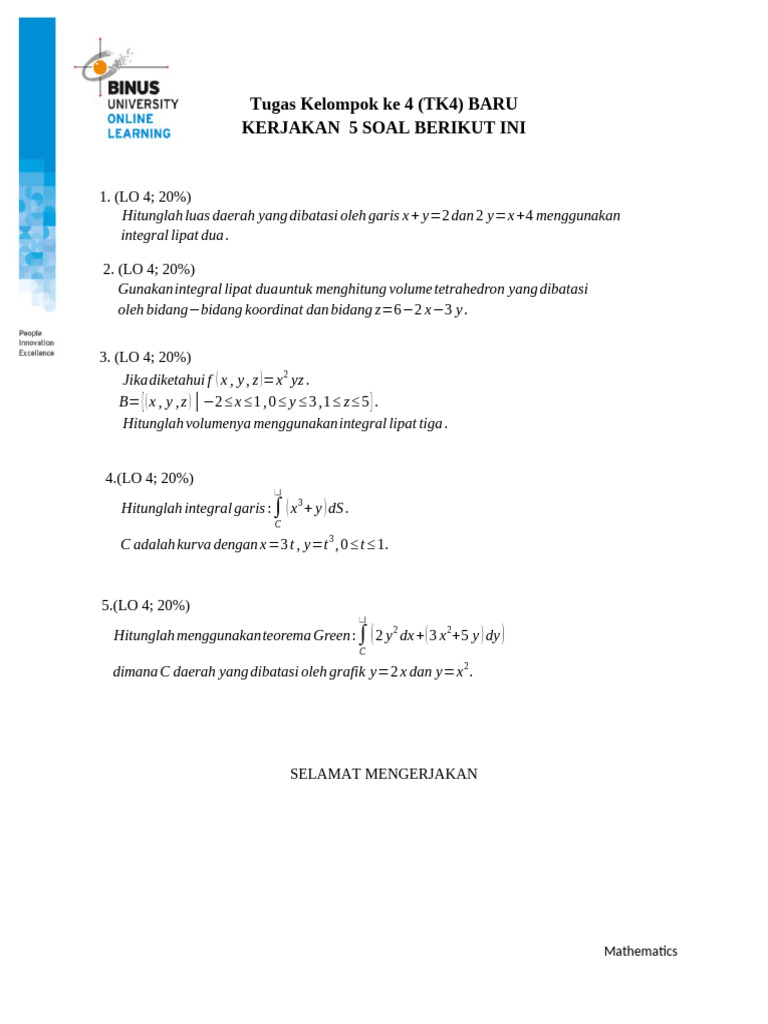 Tugas Kelompok Ke 4 (TK4) BARU Kerjakan 5 Soal Berikut Ini | PDF