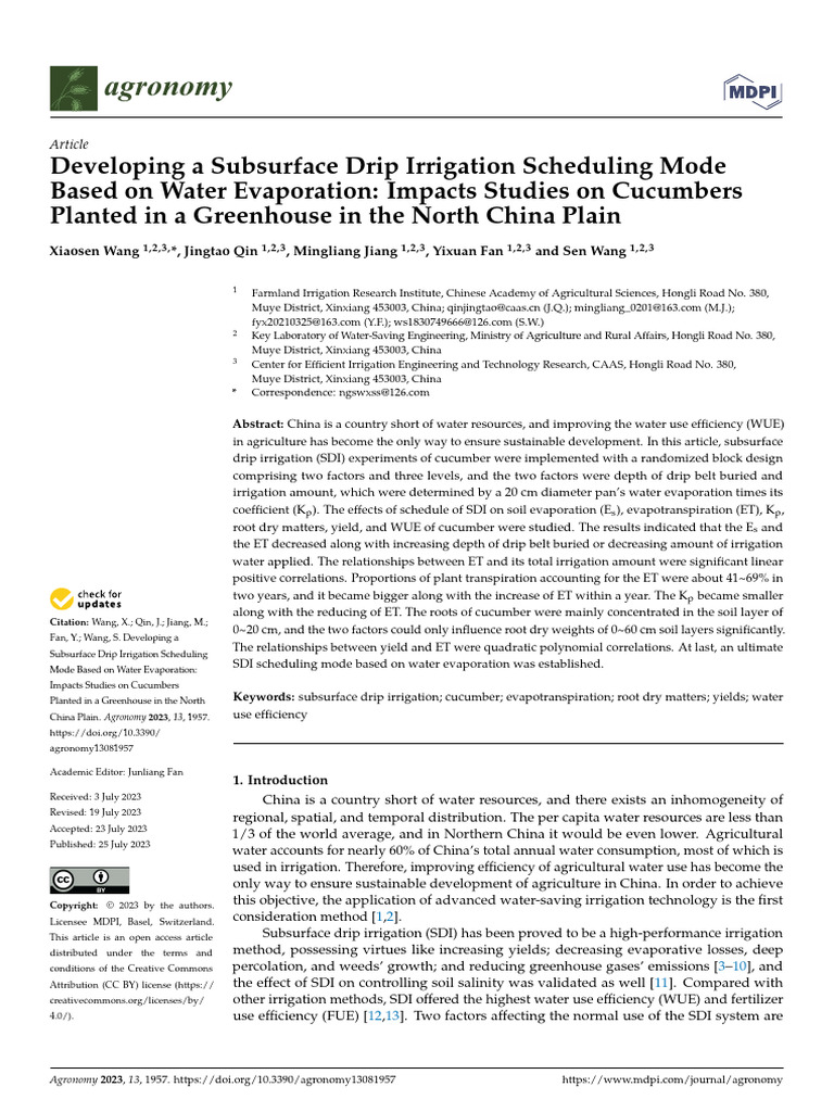 Developing A Subsurface Drip Irrigation Scheduling Mode Based On Water ...