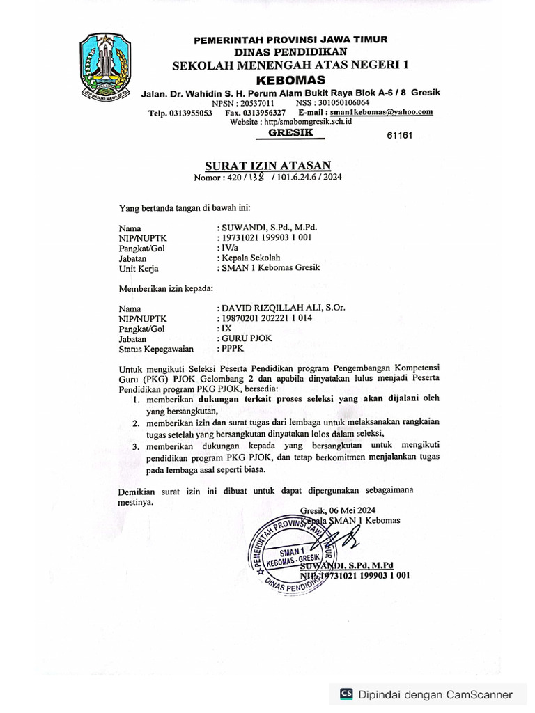 Izin Atasa PPKG Pjok | PDF