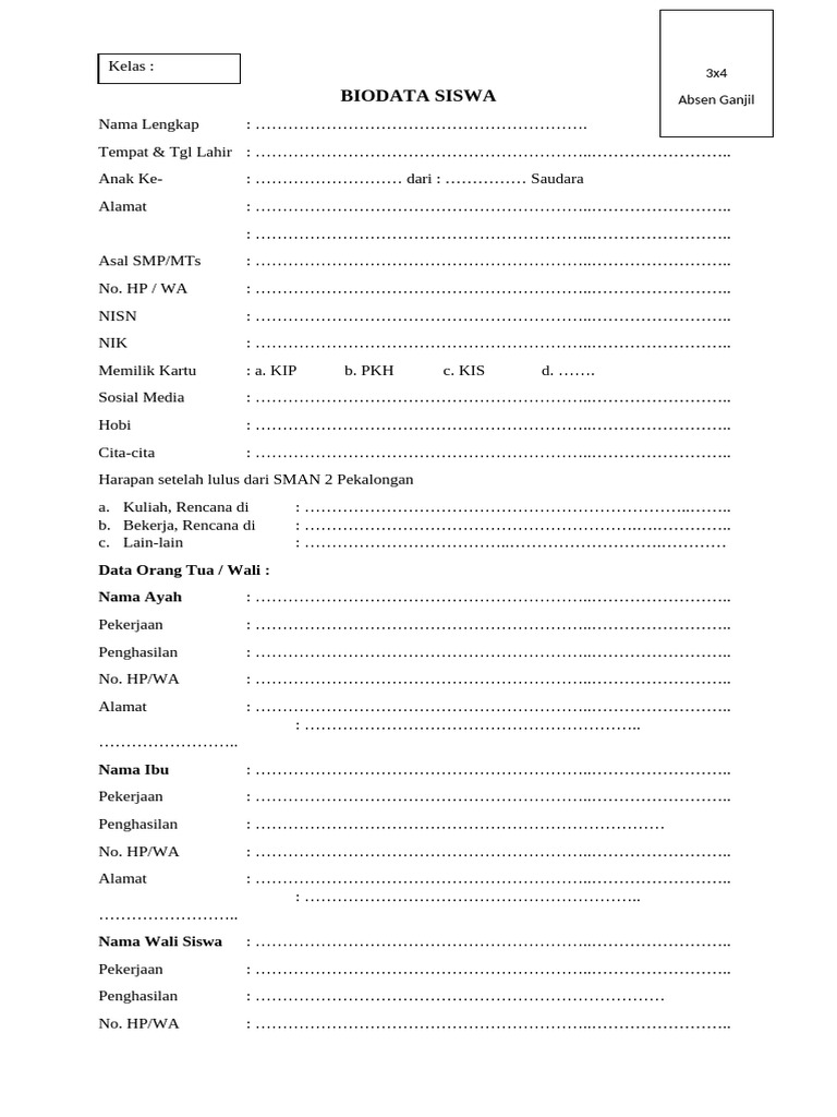 Biodata Siswa | PDF
