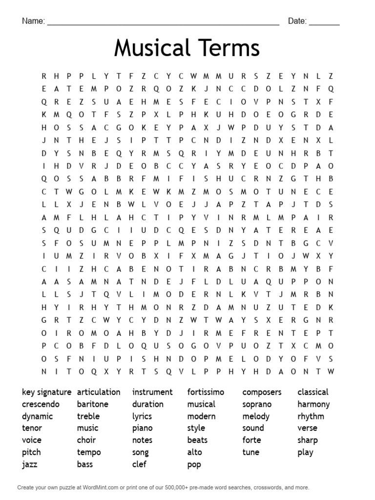 Music Terms Word Search | PDF