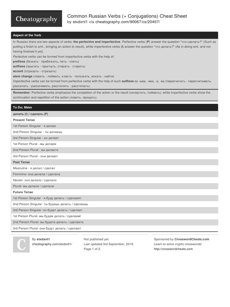 Common Russian Verbs & Conjugations | PDF | Grammatical Gender | Philosophy