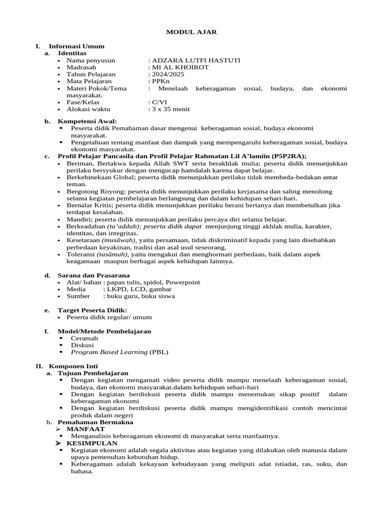 MODUL AJAR PKN Fix | PDF