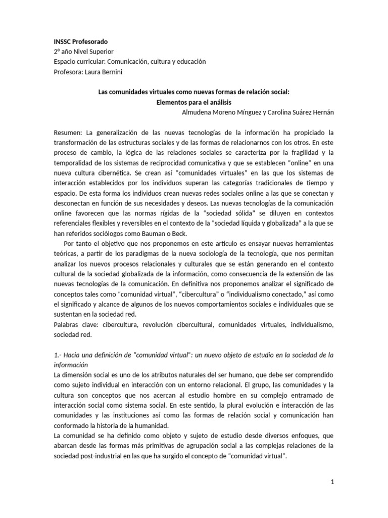 5 Las Comunidades Virtuales Como Nuevas Formas de Relación Social | PDF ...