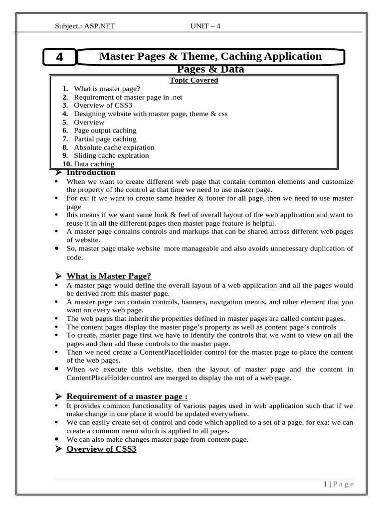 ASP Unit4 Masterpage | PDF