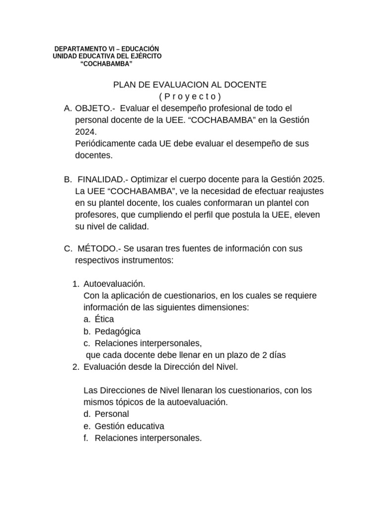 Plan de Evaluacion | PDF