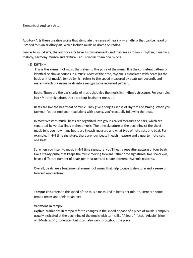 Elements of Auditory Arts | PDF | Tempo | Language Arts & Discipline