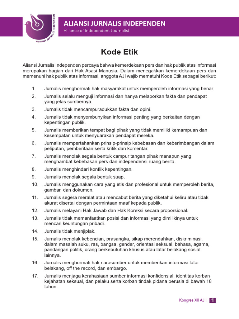 Kode Etik Jurnalistik | PDF