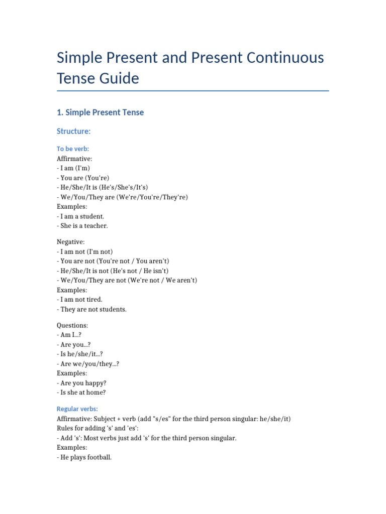 Simple_Present_and_Continuous_Tense_Guide | PDF
