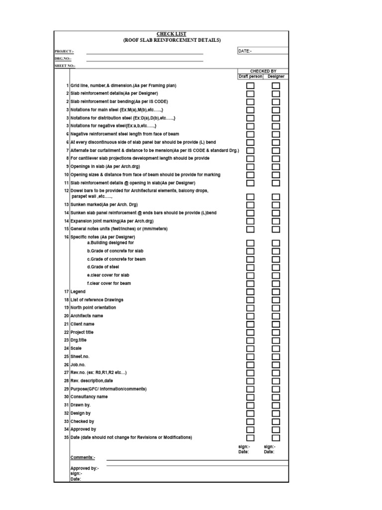 Slab Check List | PDF | Beam (Structure) | Technology & Engineering