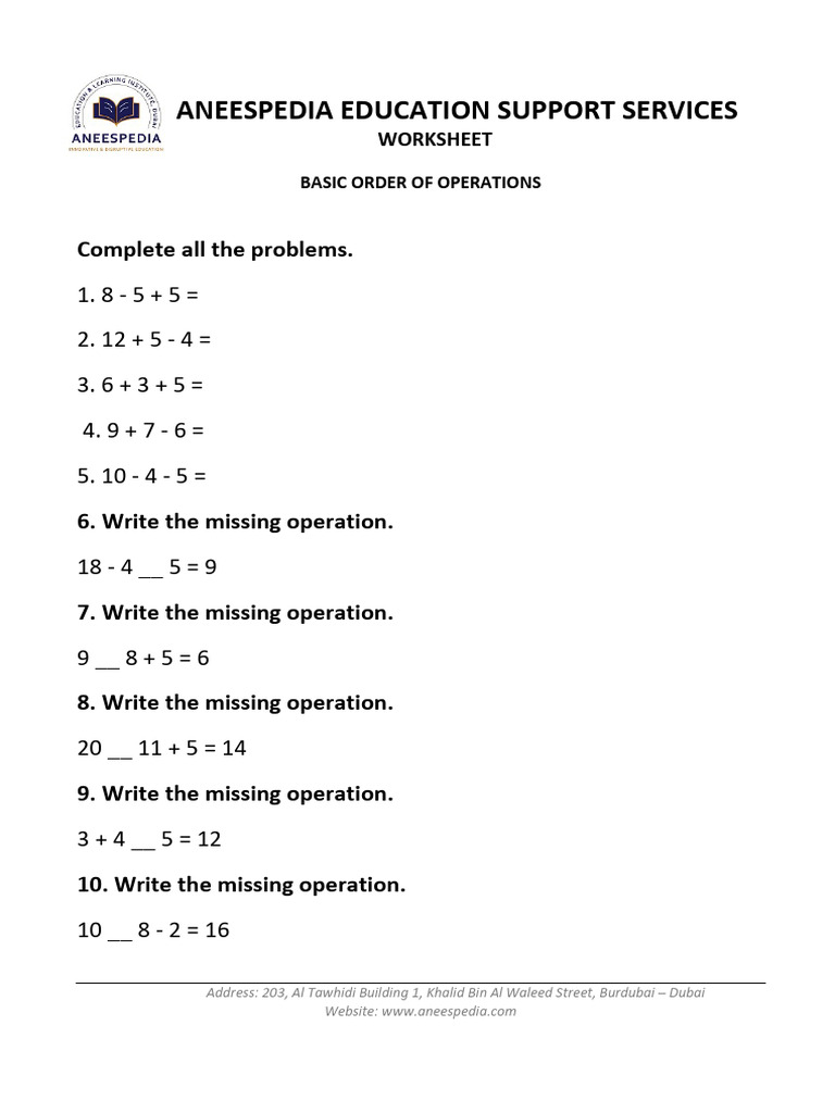 Basic Order of Operations 1 | PDF