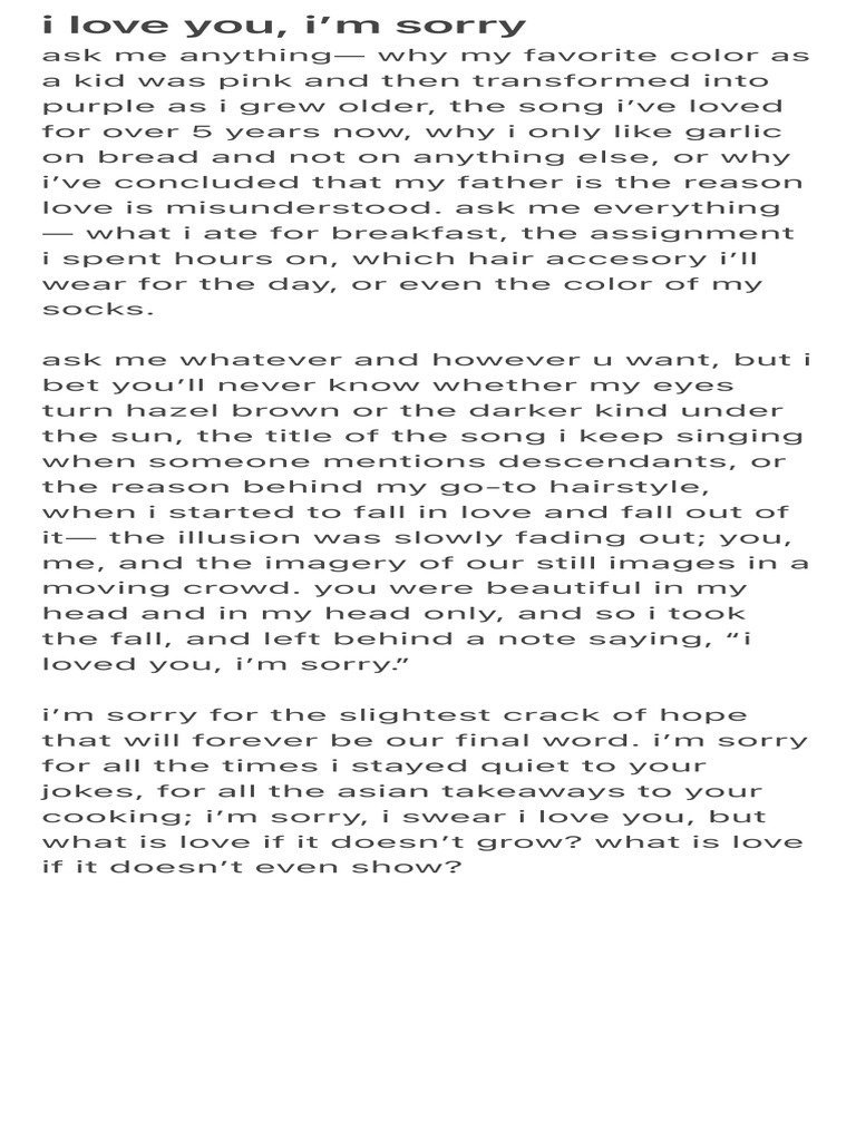 I Love You, I'm Sorry | PDF