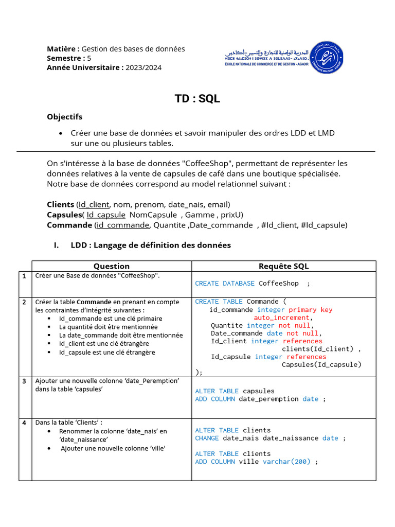 SQL TD - Solution | PDF