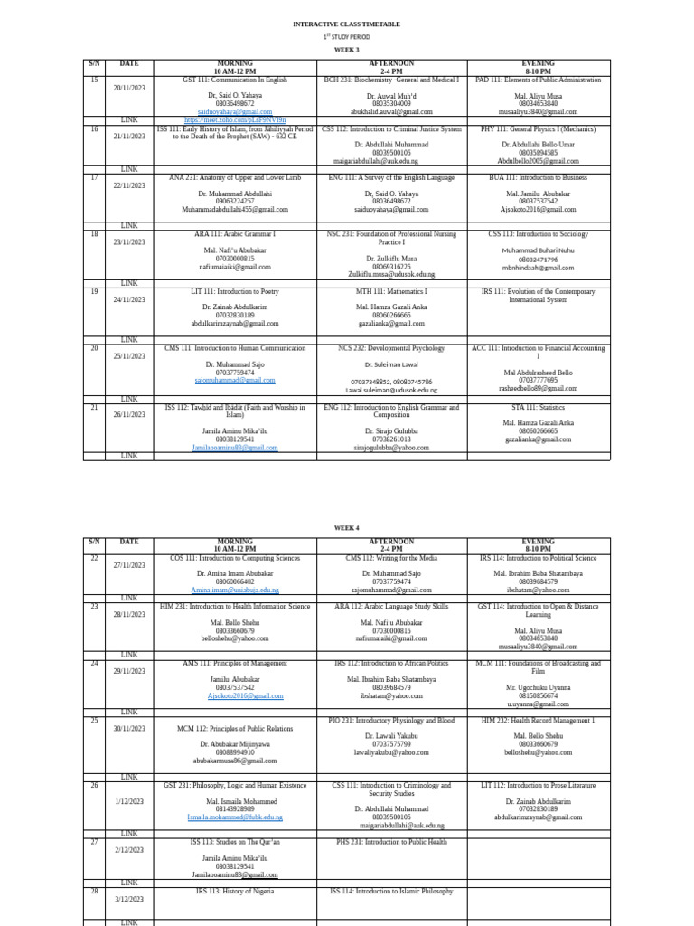 Interactive Class Timetable (1) WK 3&4 - 083552 | PDF