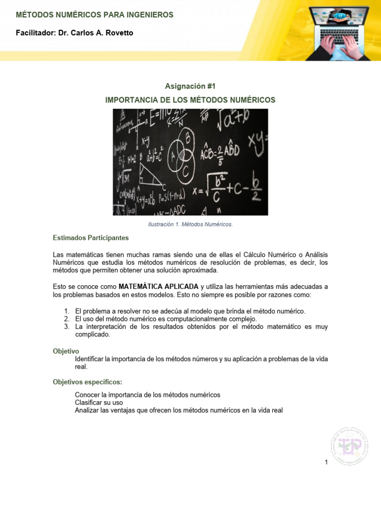 1 - Asignacion - 1 - Importancia de Los Metodos Numéricos | PDF