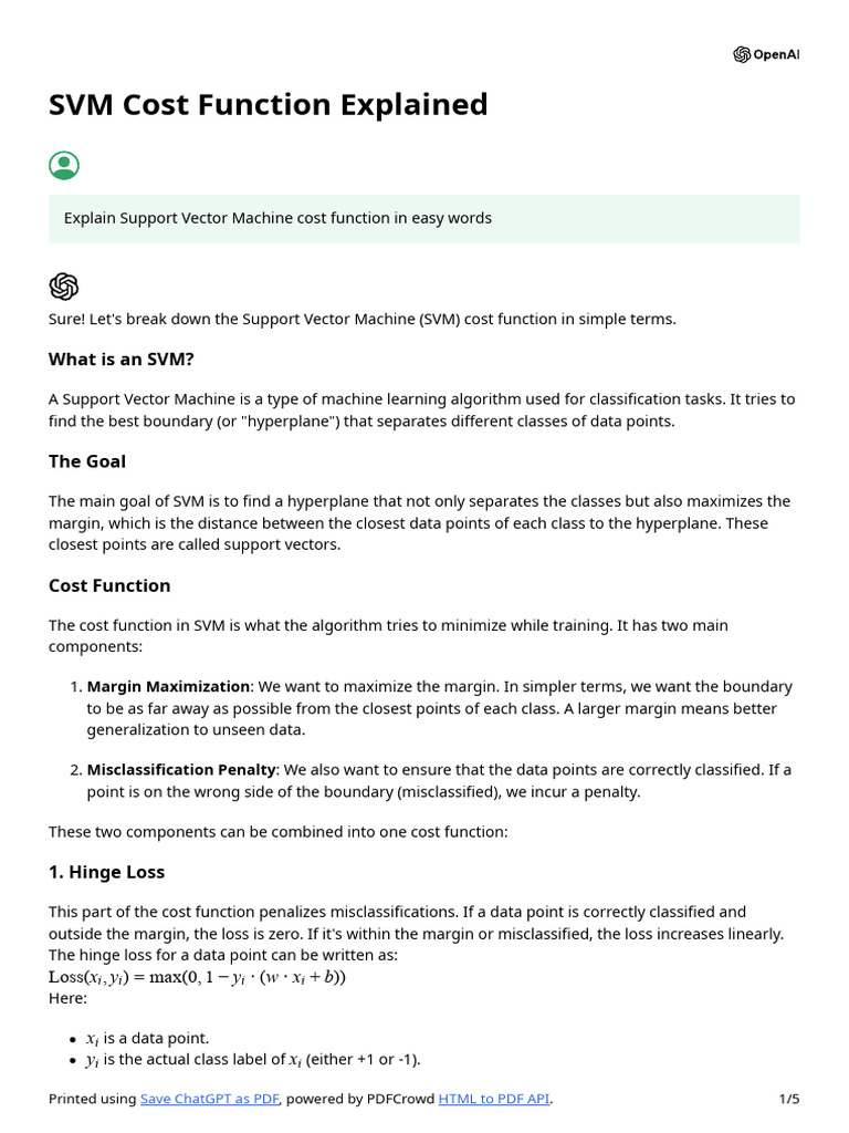 SVM Cost Function Explained | PDF