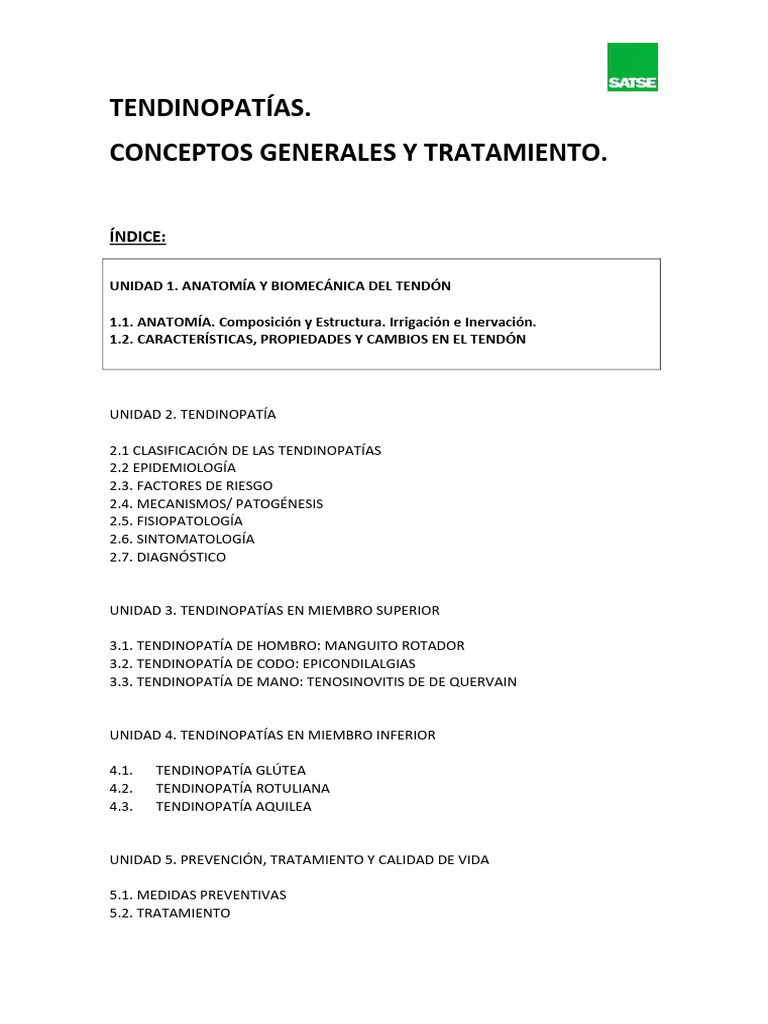 Unidad 1 Tendinopatias | PDF