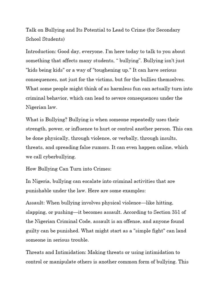 Sensitization Talk on Bullying | PDF