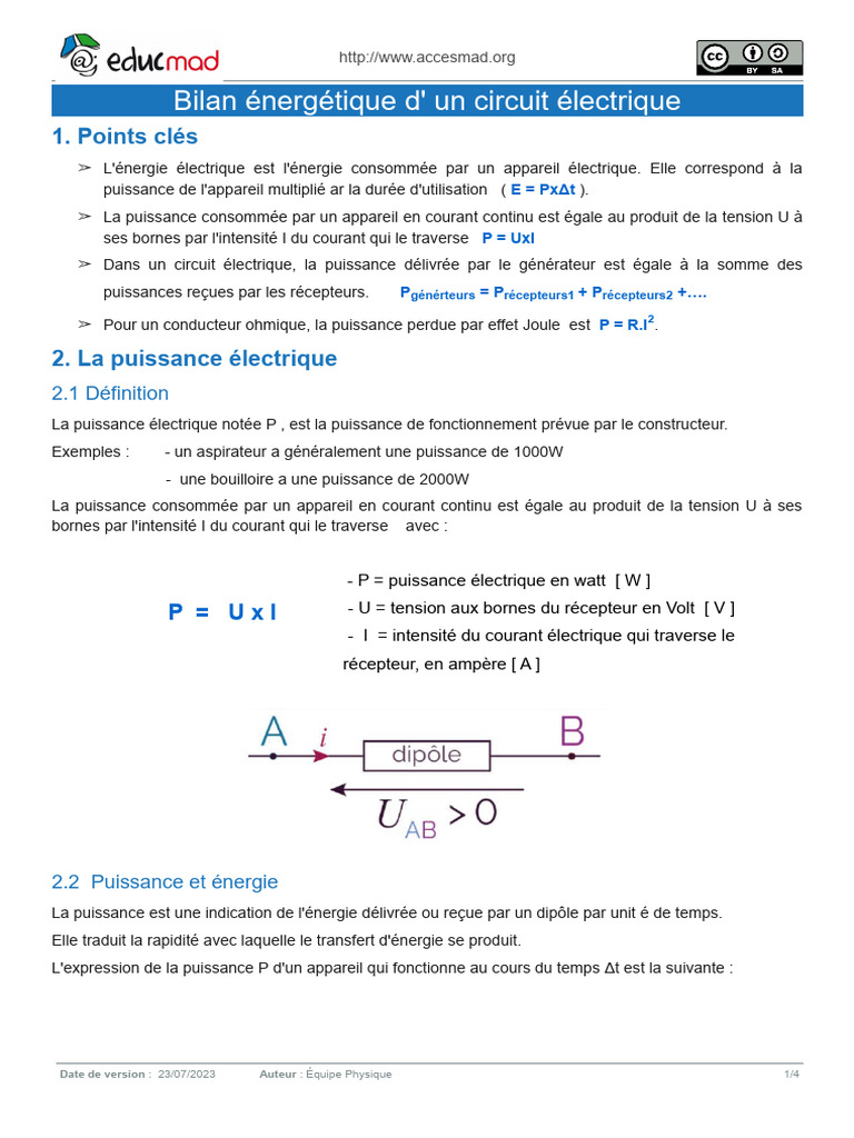 Bilan énergétique d'un circuit électrique | PDF | Puissance (physique ...