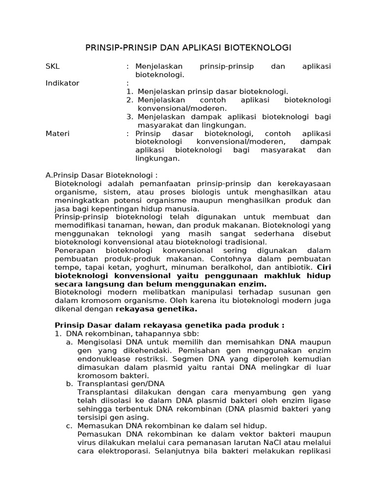 Prinsip-Prinsip Dan Aplikasi Bioteknologi | PDF
