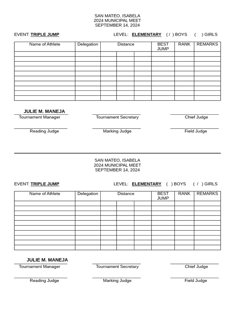 Scoresheet For Athletics | PDF