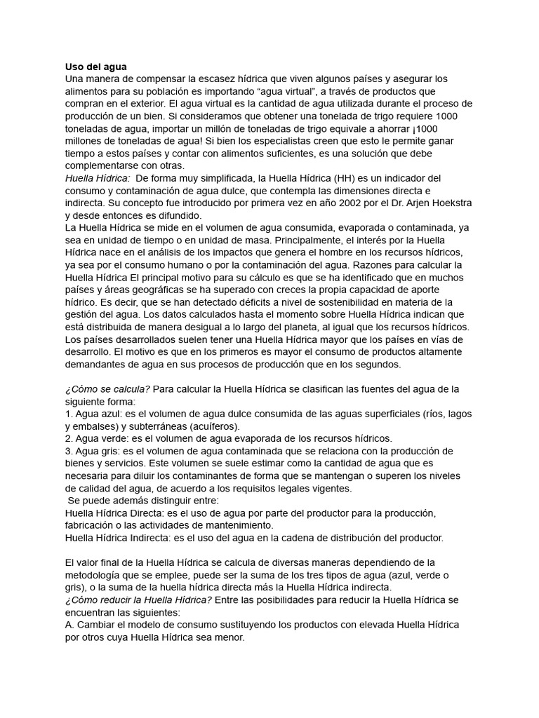 Uso Del Agua | PDF