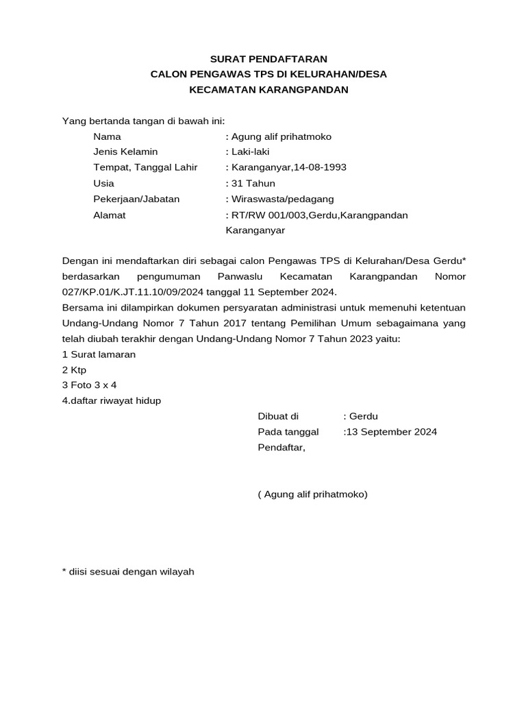 Surat Pendaftaran | PDF