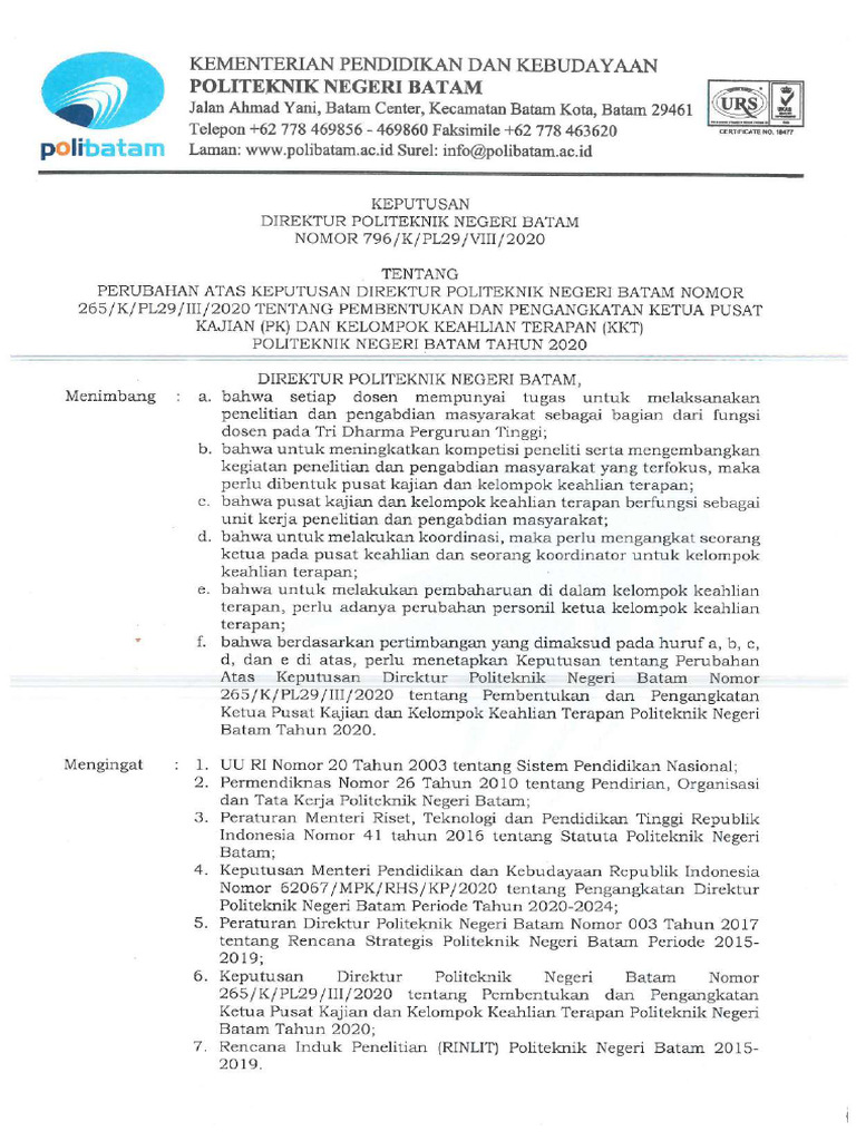 796 Perubahan Atas Keputusan Direktur PNB Nomor 265 K PL29 III 2020 Tentang Pembentukan Dan ...