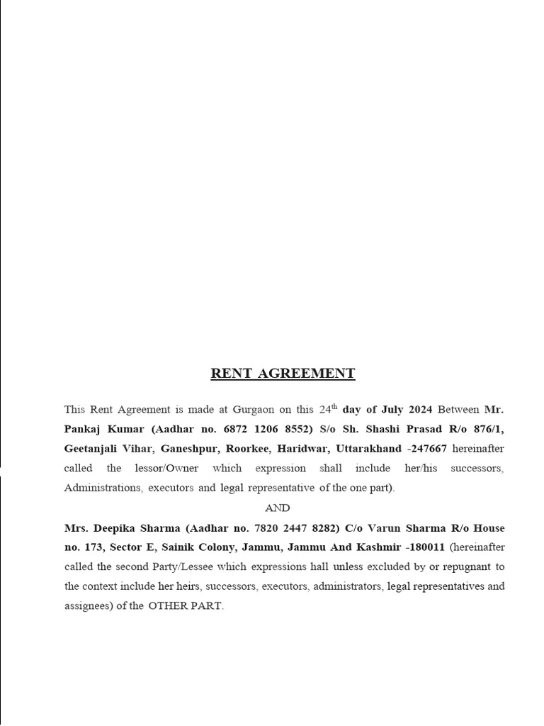 Rent Agrement Format | PDF