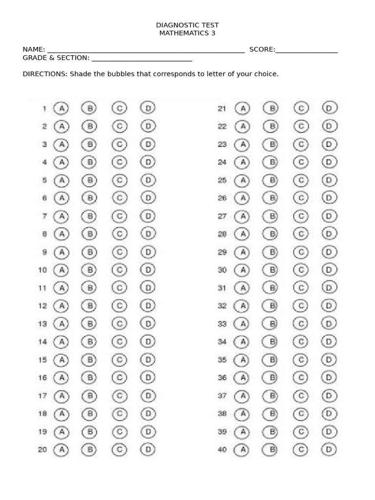 Diagnostic Test Answer Sheet | PDF
