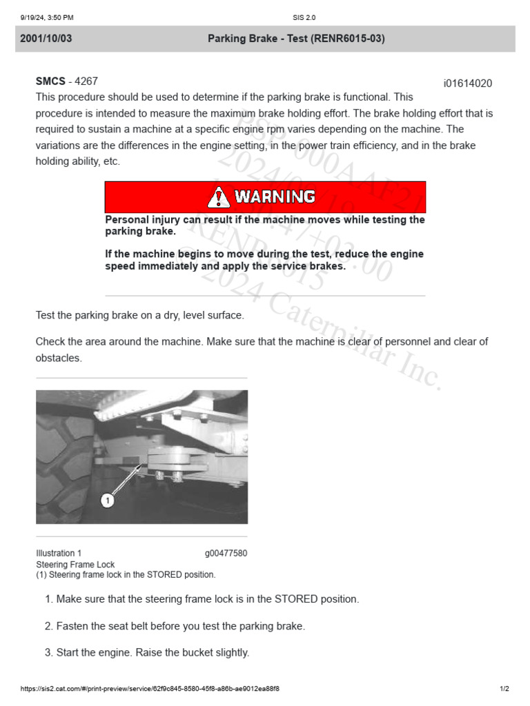 Parking Brake - Test (RENR6015-03) | PDF