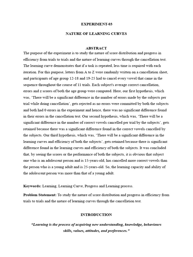 Nature of Learning Curves (EXP. 3) | PDF | Learning | Reinforcement
