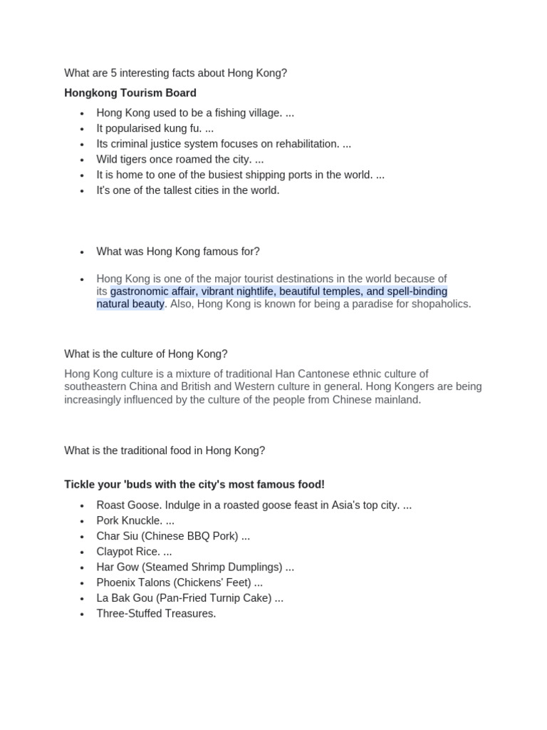 What are 5 interesting facts about Hong Kong | PDF