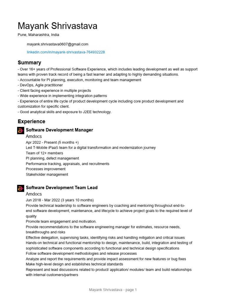 Resume Mayank Shrivastava | PDF