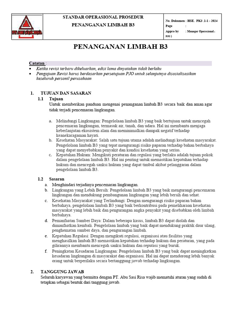 Sop Penanganan Limbah B3 | PDF