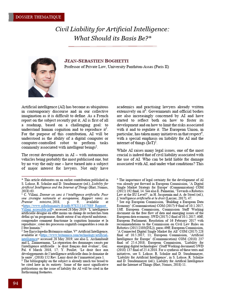Boghetti - 2019 - Civil Liability For Artificial Intelligence What | PDF