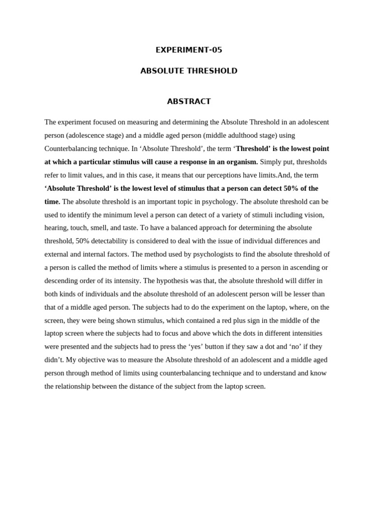 EXPERIMENT-05 (Absolute Threshold) | PDF | Odor | Senses
