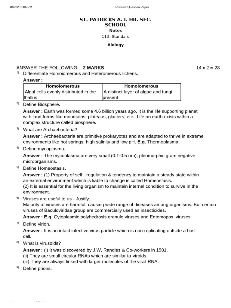 Class Xi Bio-Bot Chapter 1 & 2. | PDF