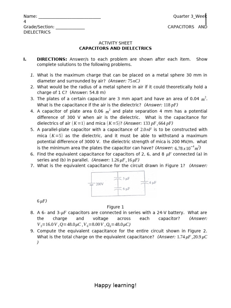 Activity-Sheet_Capacitors-and-Dielectrics | PDF