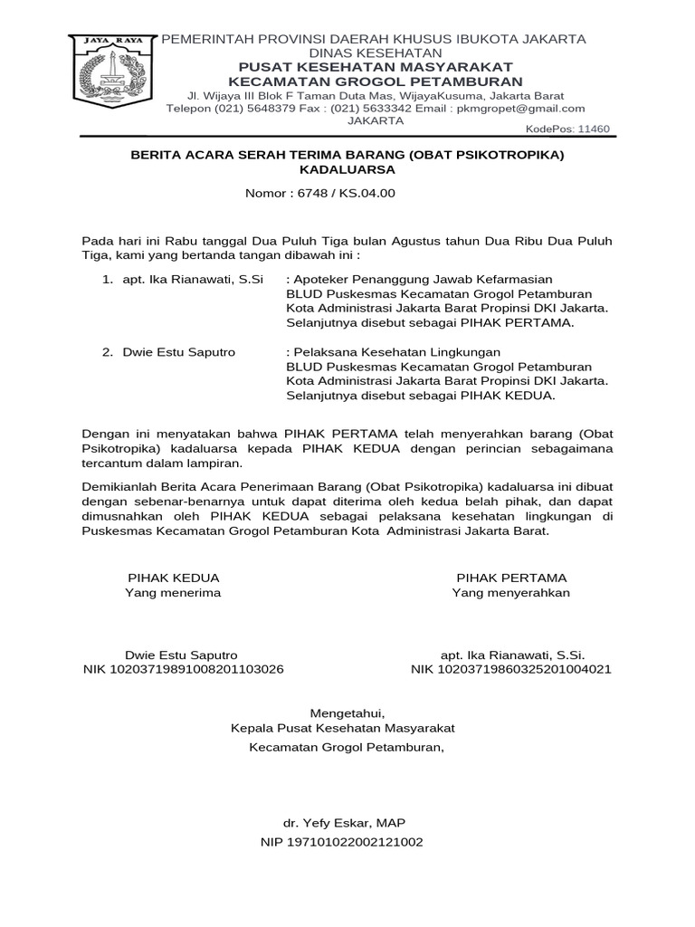 BA Serah Terima Obat Kadaluarsa | PDF