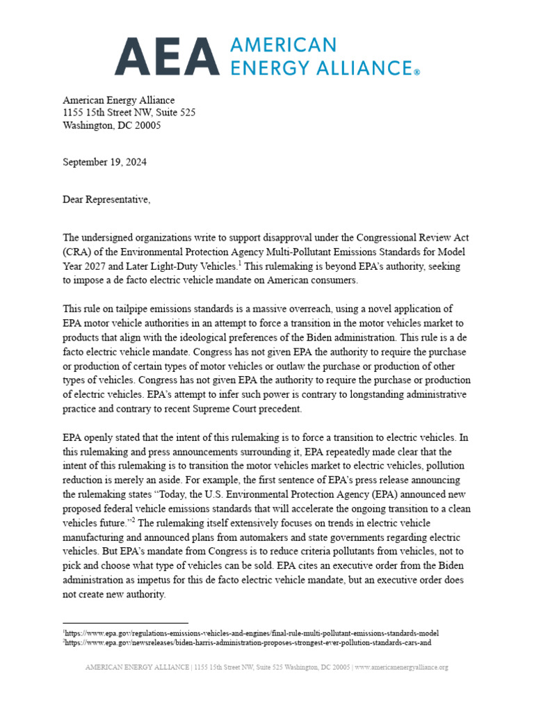 CRA Tailpipe Coalition Letter Final | PDF | United States Environmental ...