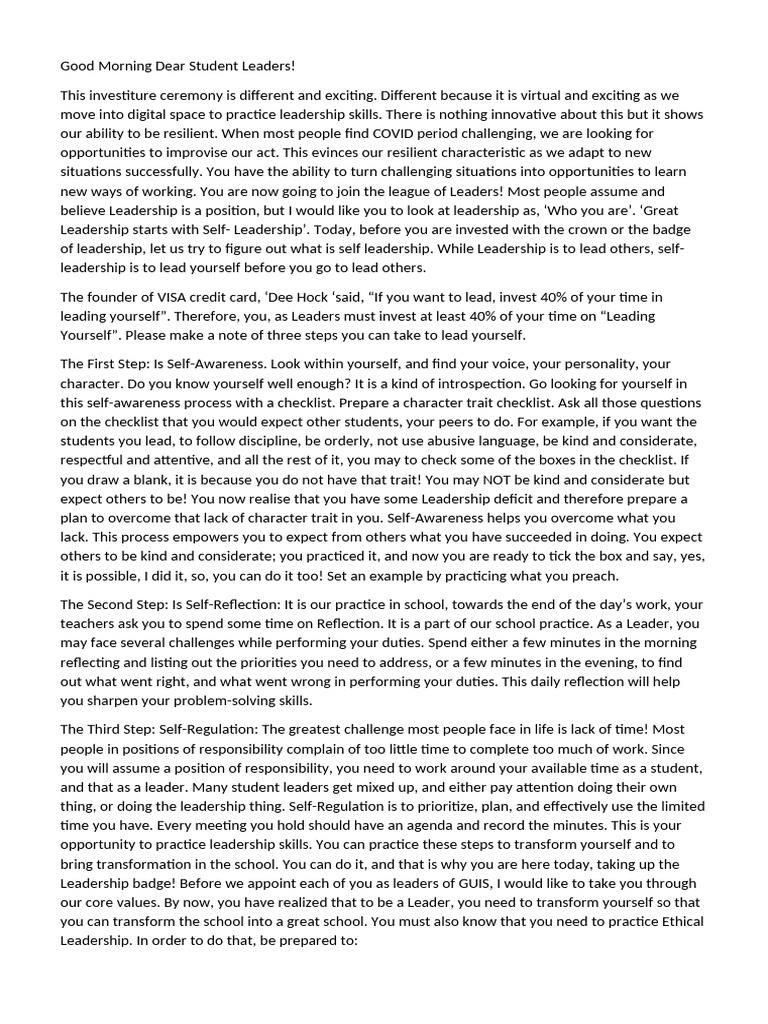 Good Morning Dear Student Leaders | PDF