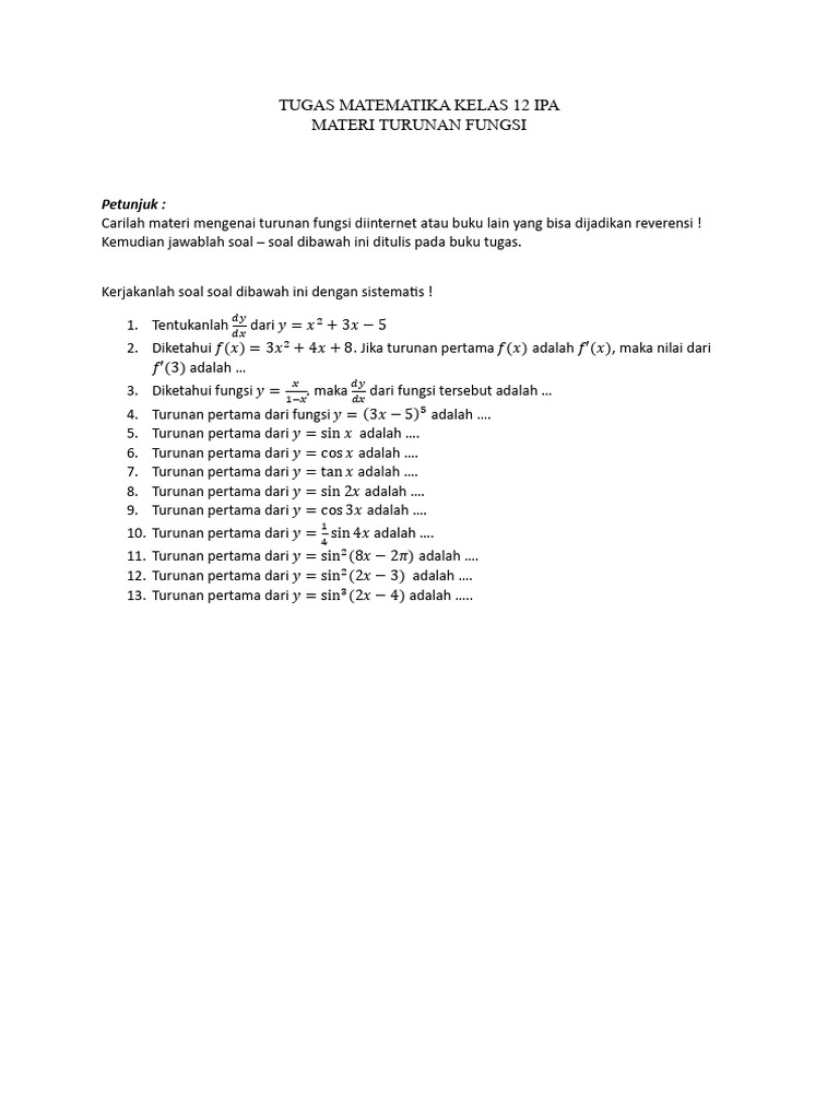 Matematika Kelas 12 TURUNAN | PDF